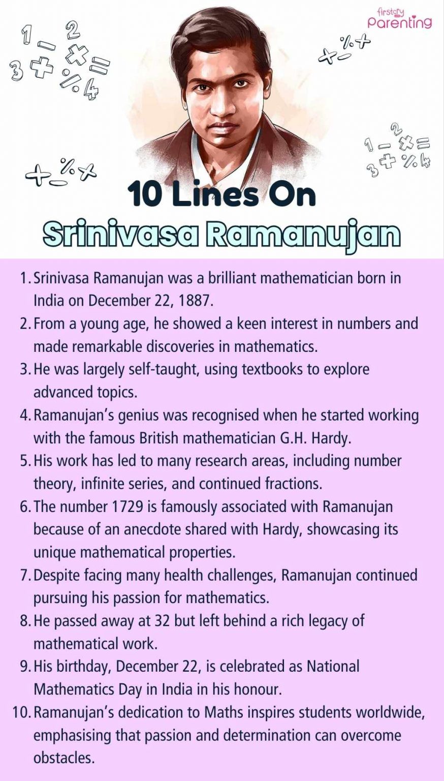 Essay on Srinivasa Ramanujan - 10 Lines, Short and Long Essay for Children and Students