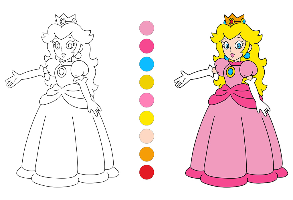 Princess Peach Colouring In Pages