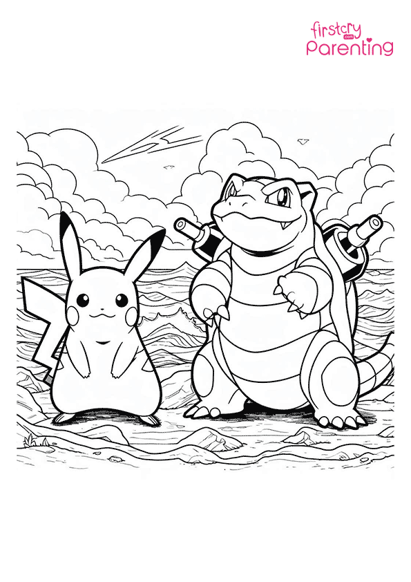 Pikachu And Blastoise Pokemon Coloring Page Printable Coloring Page for ...